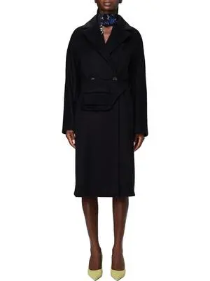 HANITA Long Robe Coat In Rayon Blend With Waist Belt - Black