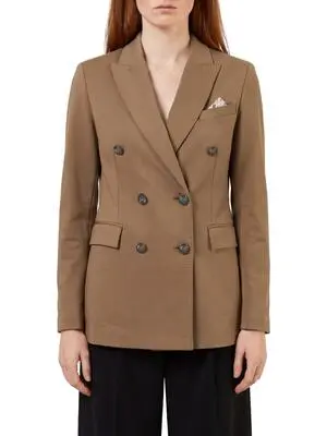 CIRCOLO 1901 Double-breasted Cotton Blazer With Metallic Buttons - Mud