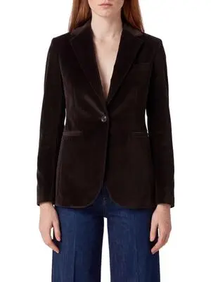 CIRCOLO 1901 Single-breasted Velvet Blazer With Slit Pockets - Brown