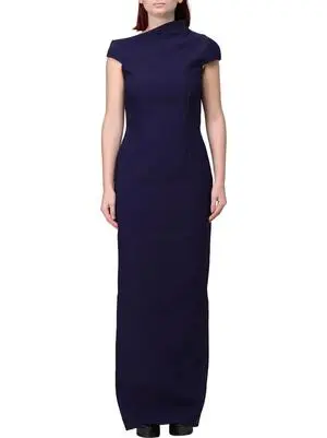Solace London Long Crêpe Sheath Gown With An Asymmetrical Neckline Blue