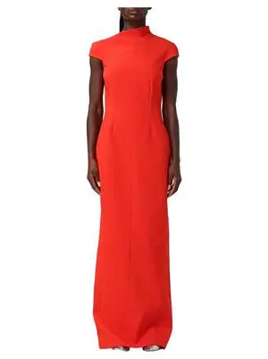 Solace London Long Crêpe Sheath Gown With An Asymmetrical Neckline Red