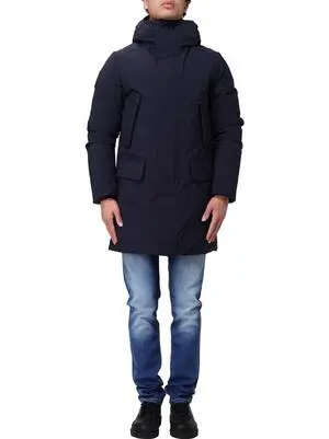 SAVE THE DUCK Knee-length Softshell Parka With Hood And High Neck Navy
