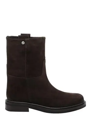 POEVE Smooth Leather Biker Boots With Double Pull Tab - Brown