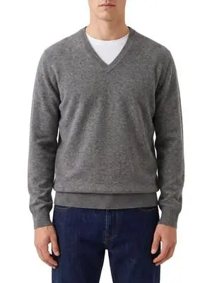 Brunello Cucinelli Pure Cashmere V-neck Jumper With Ribbed Trims - Grey