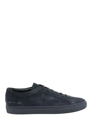 COMMON PROJECTS Achilles Premium Suede Low-top Sneakers With Printed Logo Blue