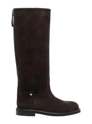 POEVE Suede Knee-high Boots With Back Zip Closure And A Low Heel - Brown