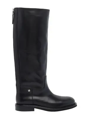 POEVE Smooth Calfskin Knee-high Boots With Back Zip And A Low Heel - Black