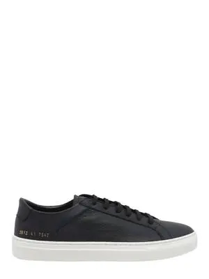 COMMON PROJECTS Achilles Grained Leather Low-top Sneakers With Printed Logo - Black