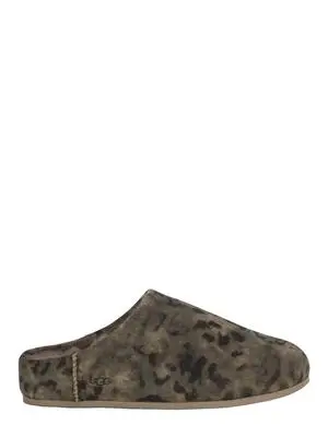 UGG Animal Print Suede Mules With Wool Interior Walnut