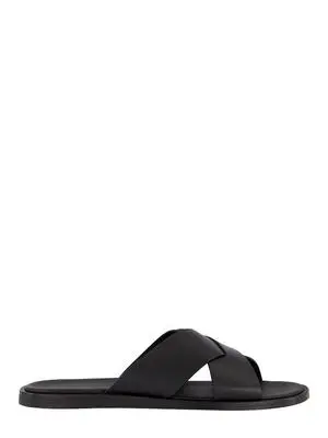 Orlebar Brown Smooth Leather Slide Sandals With Leather Sole Black