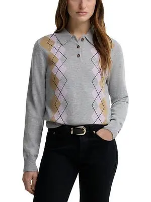 Barbour Fawne Wool Argyle Knit Sweater - Grey Multi