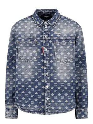 Dsquared2 Logo Print Denim Button-up Shirt - Blue