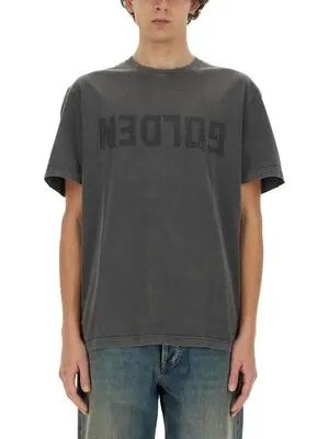 GOLDEN GOOSE Distressed Cotton Regular T-shirt - Anthracite