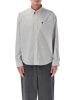 AMI Paris Striped Cotton Boxy-fit Button-down Shirt With Of Caur Chest Pocket - Bianco