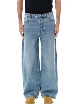 AMI Paris Ami Paris Baggy Fit Wide-Leg Button-Fly Jeans With Five-Pocket Construction Blu