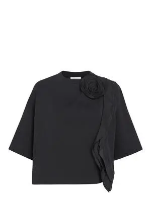 Max Mara Cotton Floral Appliqué T-shirt - Black