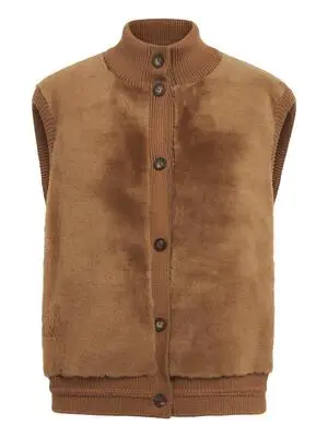 Lafayette 148 New York Shearling-camel Hair Quilted Gilet - Brown