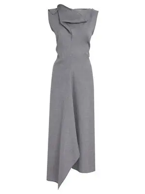 Victoria Beckham Wool Draped Tailored Midi Dress - Grey