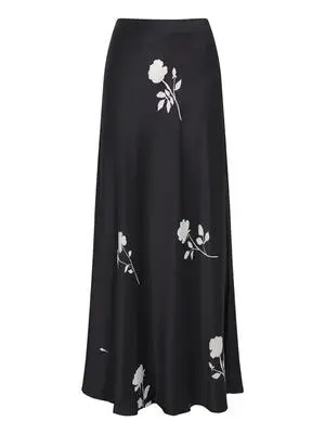 Lafayette 148 New York Satin Floral Maxi Skirt - Black