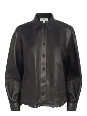 LAFAYETTE 148 NEW YORK Lambskin Laser-cut Shirt