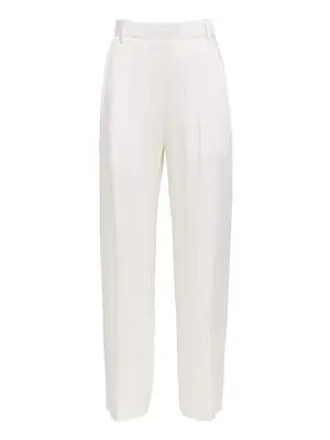 Victoria Beckham Satin Crepe Straight Tailored Trousers - Ivory