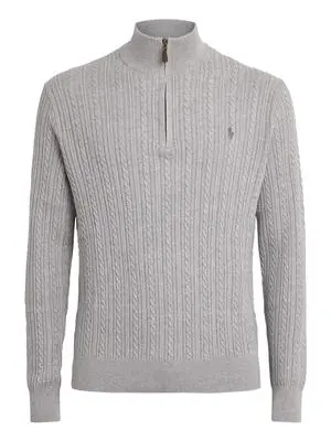 Polo Ralph Lauren Cotton Cable-knit Quarter-zip Sweater - Grey