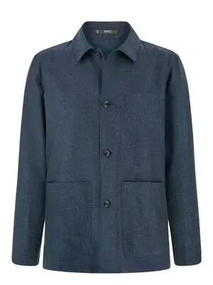 Boggi Milano Shacket In Wool Flannel Mélange - Blue