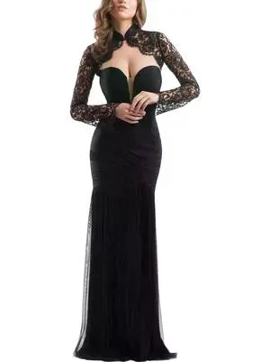 IMROSKA Forest Lace-overlay Bolero Cardigan - Black