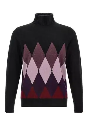 BALLANTYNE Diamond Intarsia Turtleneck Sweater - Black