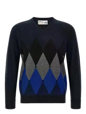BALLANTYNE Diamond-intarsia V-neck Sweater Blue