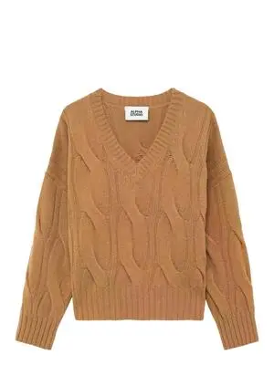 Alpha Studio Cable-knit V-neck Sweater - Brown