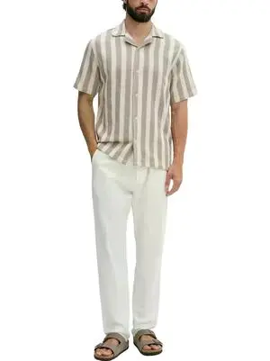 LINDBERGH Vertical-stripe Short-sleeve Shirt - Neutrals