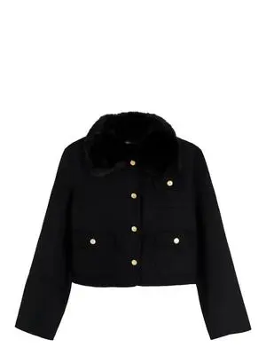Tommy Hilfiger Faux-fur Collar Buttoned Jacket - Black