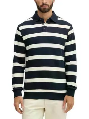 LINDBERGH Striped Long-sleeve Polo Shirt - Blue