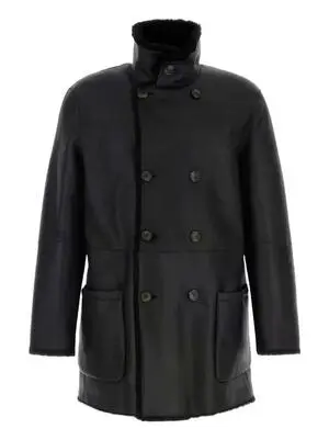 Giorgio Armani Double-breasted Shearling Coat - Black