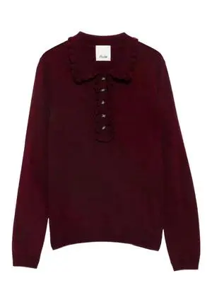 ALLUDE Ruffle-trimmed Button-up Sweater