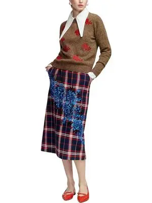 Essentiel Antwerp Kathee Sequin-embellished Checked Midi Skirt - Blue