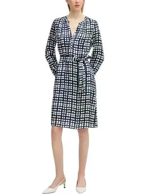 MARC AUREL Geometric-print Belted Midi Dress - Blue