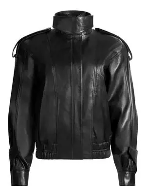 DUCIE Fiona Leather Bomber Jacket - Black