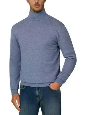 Boggi Milano Turtleneck Jumper In Merino Wool Cashwool® Moulin - Blue