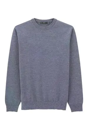 Boggi Milano Crew-neck Jumper In Merino Wool Cashwool® Moulin - Blue