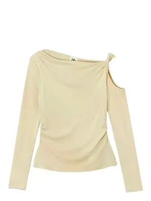 B+AB Asymmetric-neck Ruched Top - Neutrals