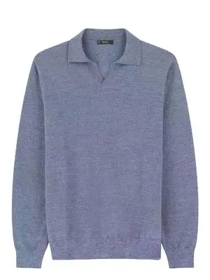 Boggi Milano Knitted Polo Shirt In Merino Wool Cashwool® Moulin - Blue