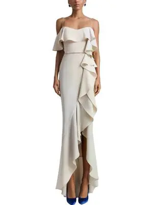 GEMY MAALOUF Ruffled Crystal-embellished Dress - Neutrals