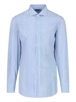 FINAMORE 1925 Striped Cotton Shirt - Blue