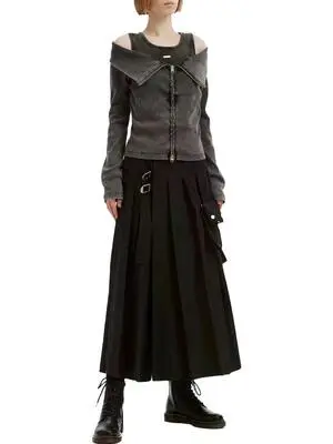 MUSIUM DIV. Off-shoulder Zip-up Layered Top - Black