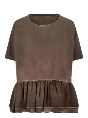 UMA WANG Ruffled-hem T-shirt - Brown