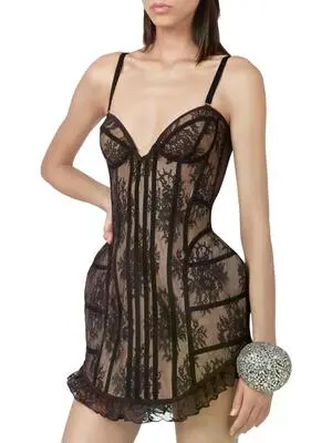 Giuseppe Di Morabito Lace-overlay Ruffled Mini Dress - Black