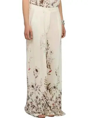 SEMICOUTURE Angeline Floral-print Palazzo Pants Neutrals