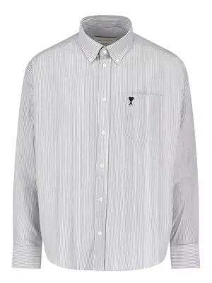 AMI Paris De Coeur Striped Shirt - White